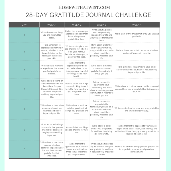 Free 28-Day Gratitude Journal | Home with a Twist